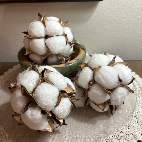 unknown | Accents | Rustic Cotton Ball Decor Set White And Brown | Poshmark